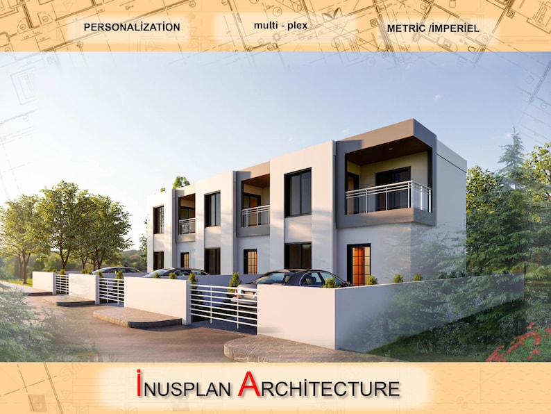 Modern Multi-family Home Plan: 3-unit Duplex With Garden (PDF & DWG) - Etsy