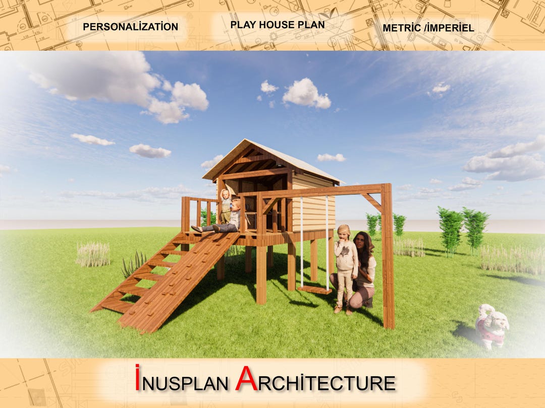 Modern Wooden Outdoor Playhouse - DIY Kids Garden Play Home | Instant ...