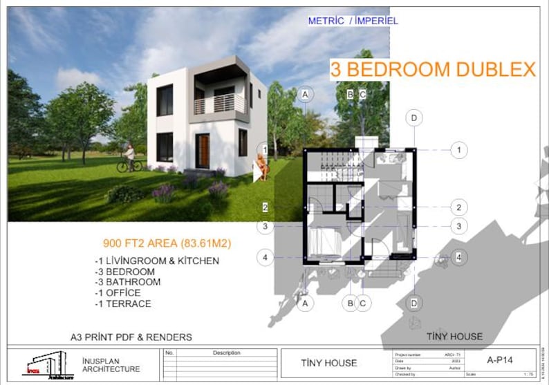 900 Ft2 (83 M2) Minimalist Duplex House Plan,modern Tiny Home Design ...