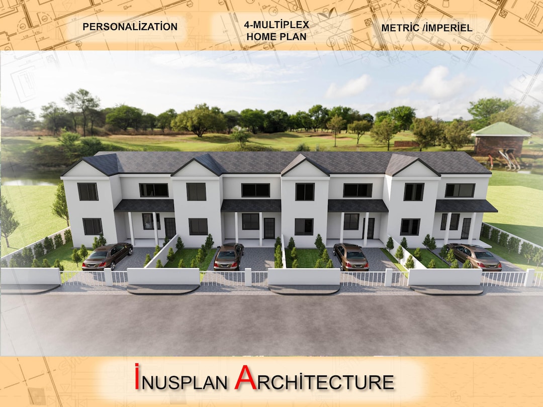 Modern 4-plex Home Plan: 5 Bedroom Multi-family Design (PDF & DWG) - Etsy