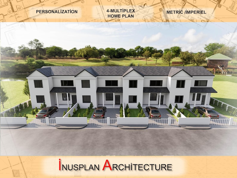 Modern 4-plex Home Plan: 5 Bedroom Multi-family Design (PDF & DWG) - Etsy