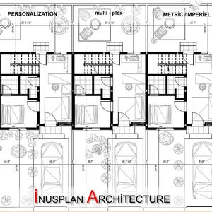 Modern Multi-family Home Plan: 3-unit Duplex With Garden (PDF & DWG) - Etsy