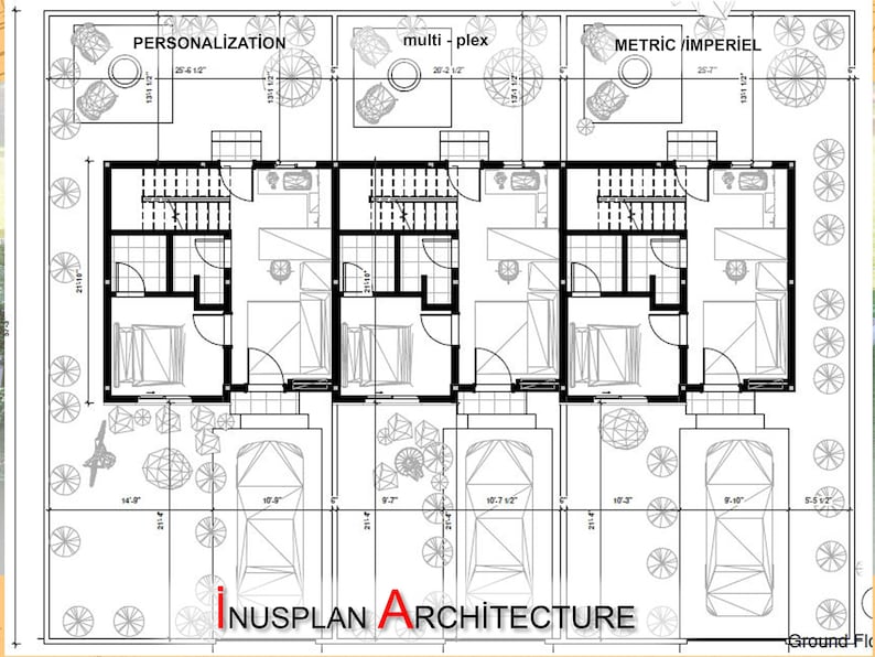 Modern Multi-family Home Plan: 3-unit Duplex With Garden (PDF & DWG) - Etsy