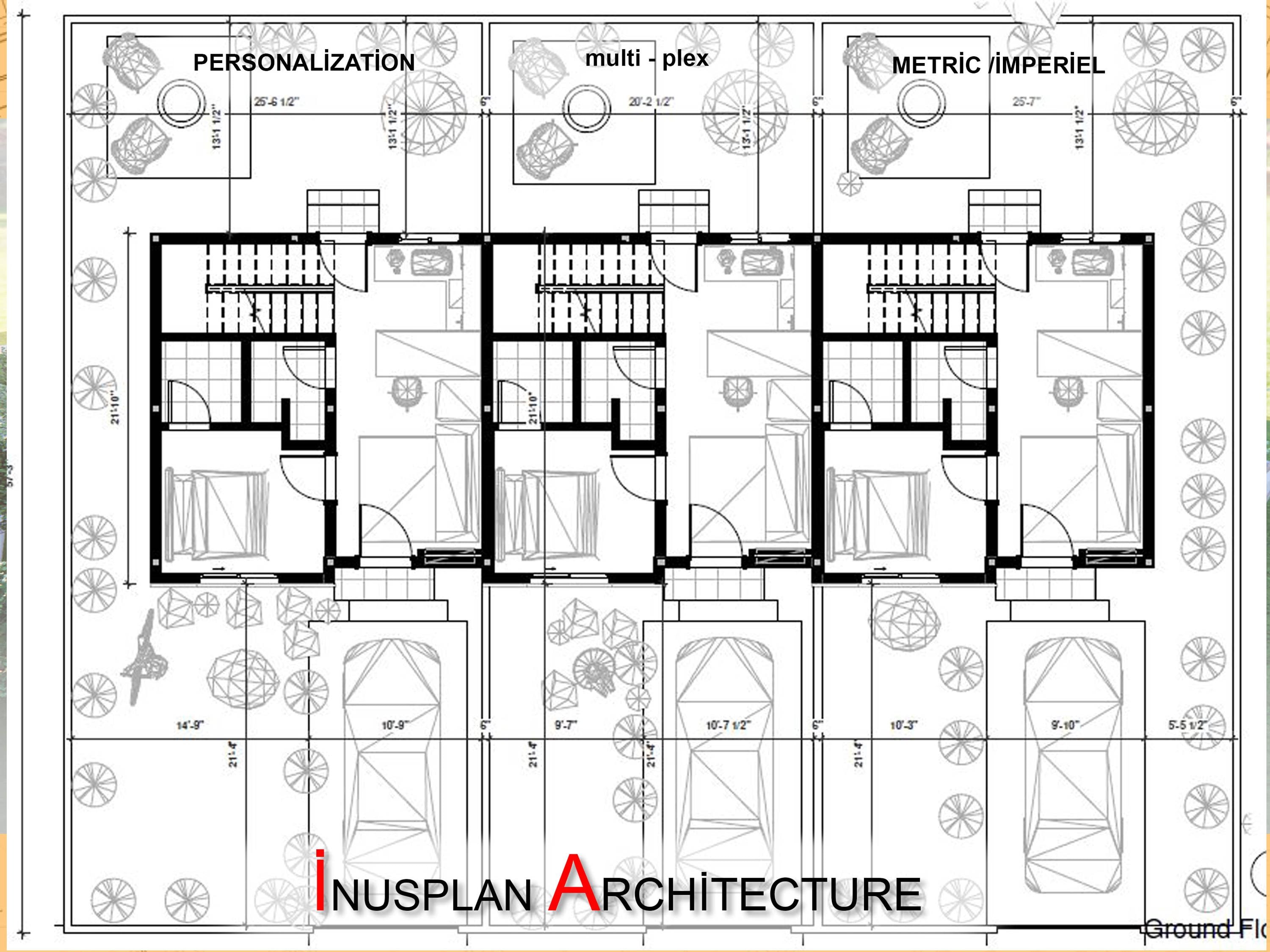 Modern Multi-family Home Plan: 3-unit Duplex With Garden (PDF & DWG) - Etsy