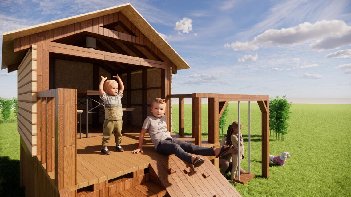 Modern Wooden Outdoor Playhouse - DIY Kids Garden Play Home | Instant ...