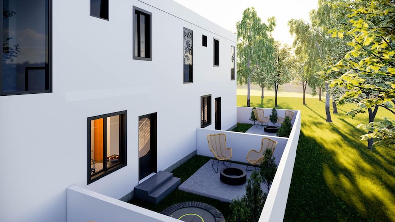 Modern Multi-family Home Plan: 3-unit Duplex With Garden (PDF & DWG) - Etsy