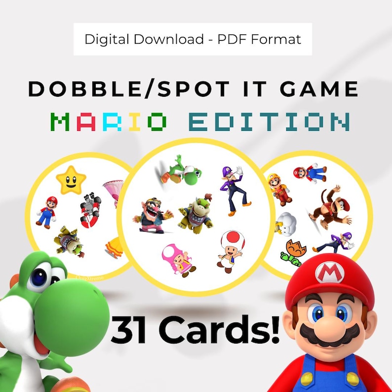 Super Mario Dobble/spot It Card Game - Digital Download - Printable ...