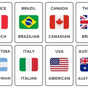 Set of 40 Educational Printable World Flags Flash Cards +++ 24 Country ...
