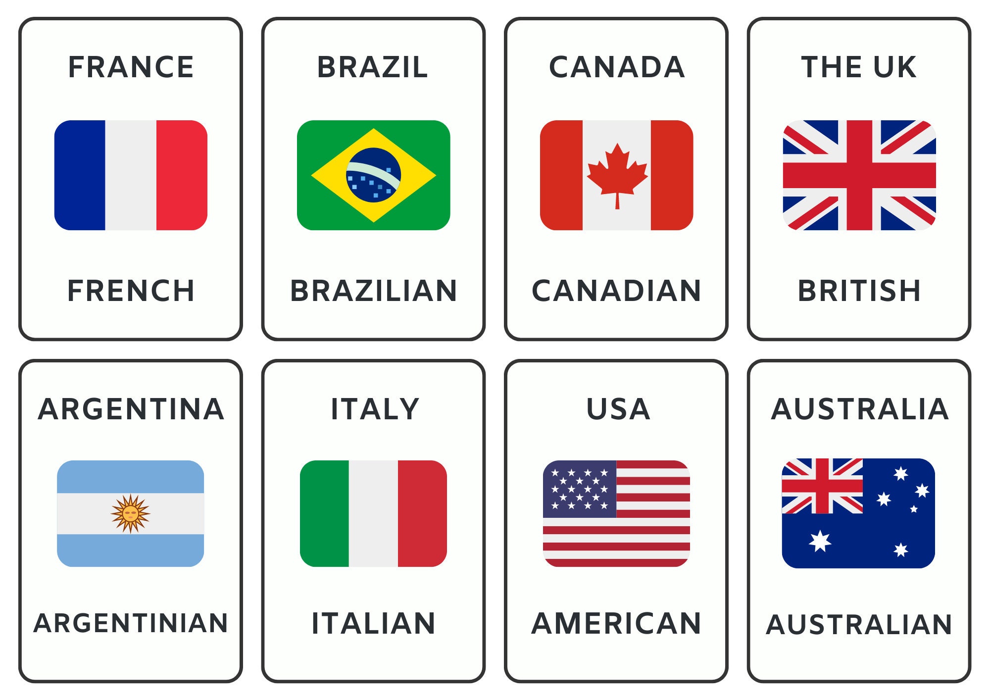Set of 40 Educational Printable World Flags Flash Cards +++ 24 Country ...