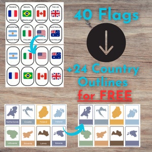 Set of 40 Educational Printable World Flags Flash Cards +++ 24 Country ...