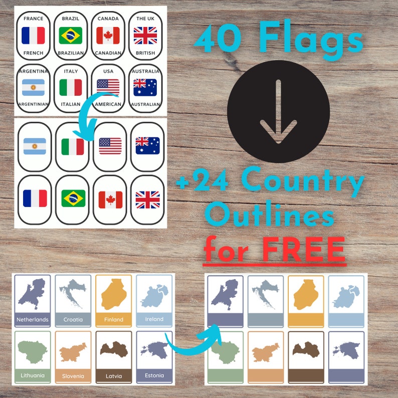 Set of 40 Educational Printable World Flags Flash Cards +++ 24 Country ...
