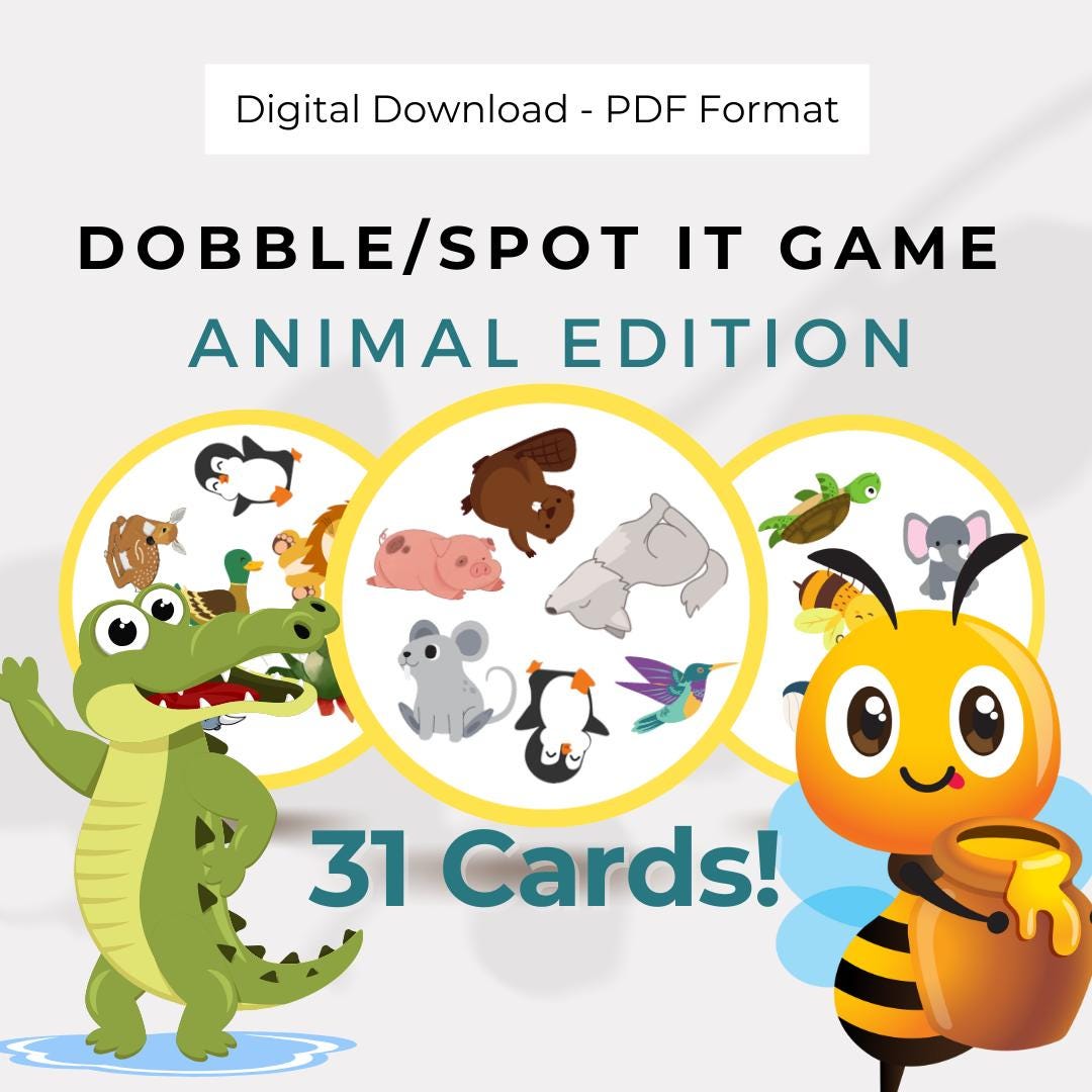 Animal Dobble/spot It Card Game - Digital Download - Printable Game - Etsy