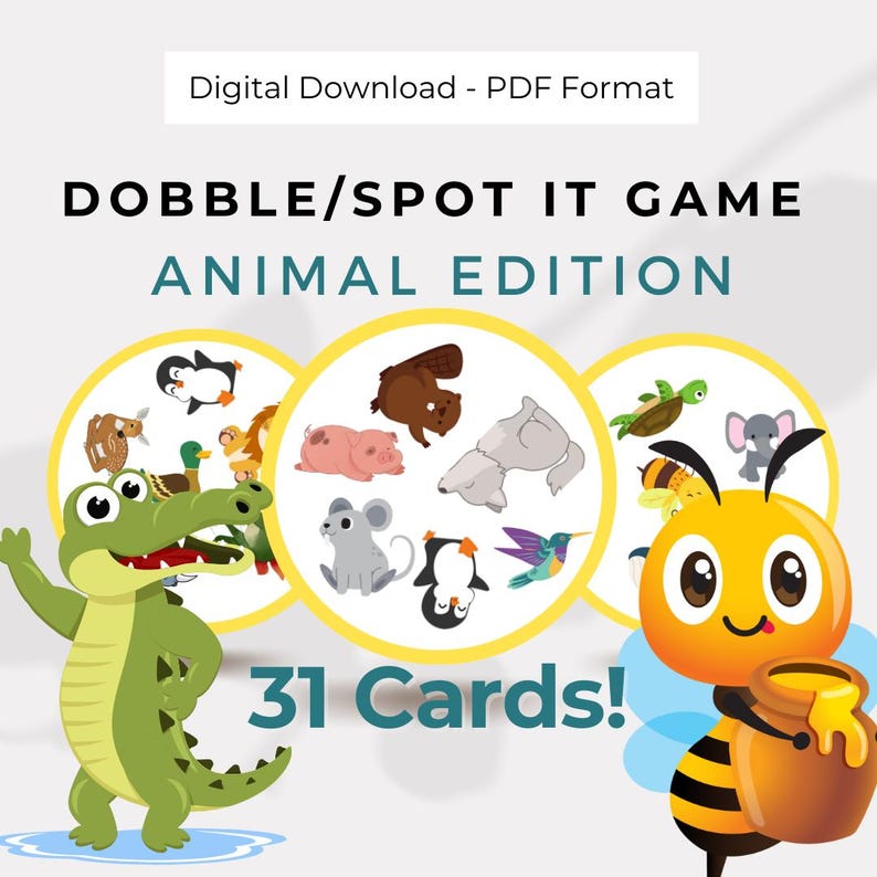 Animal Dobble/spot It Card Game - Digital Download - Printable Game - Etsy