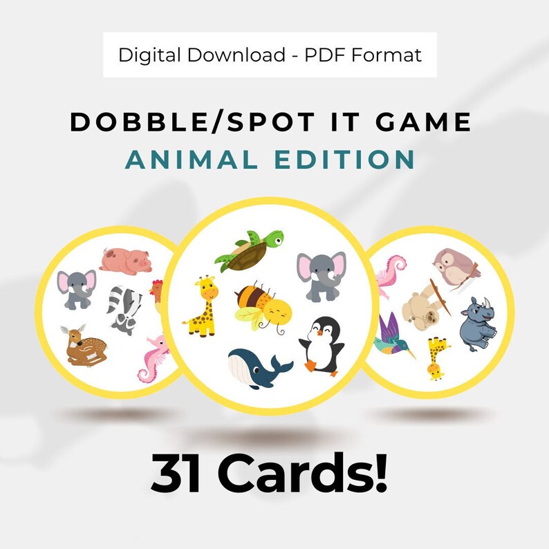 Dobble Game, Seek It, Spot It, Animal Version - Etsy