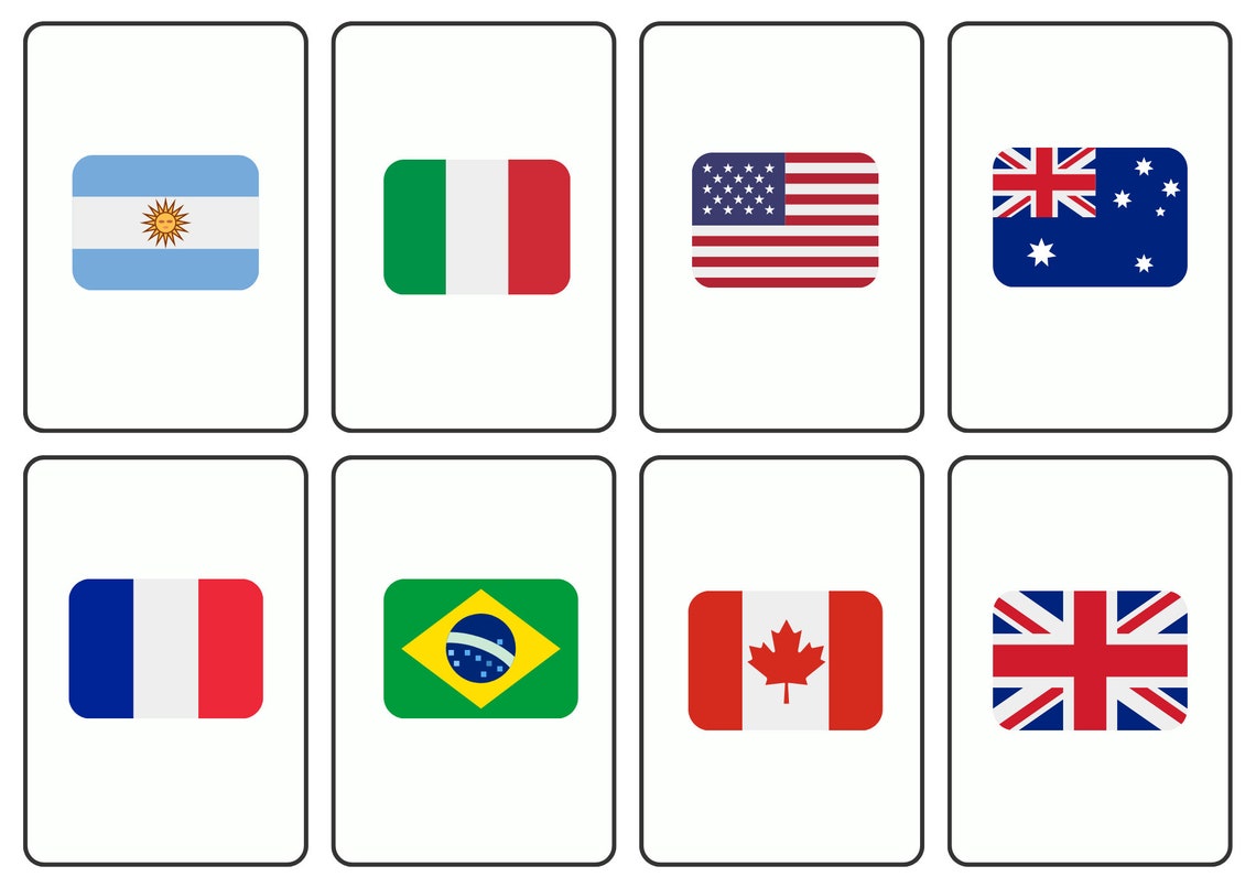 Set of 40 Educational Printable World Flags Flash Cards +++ 24 Country ...