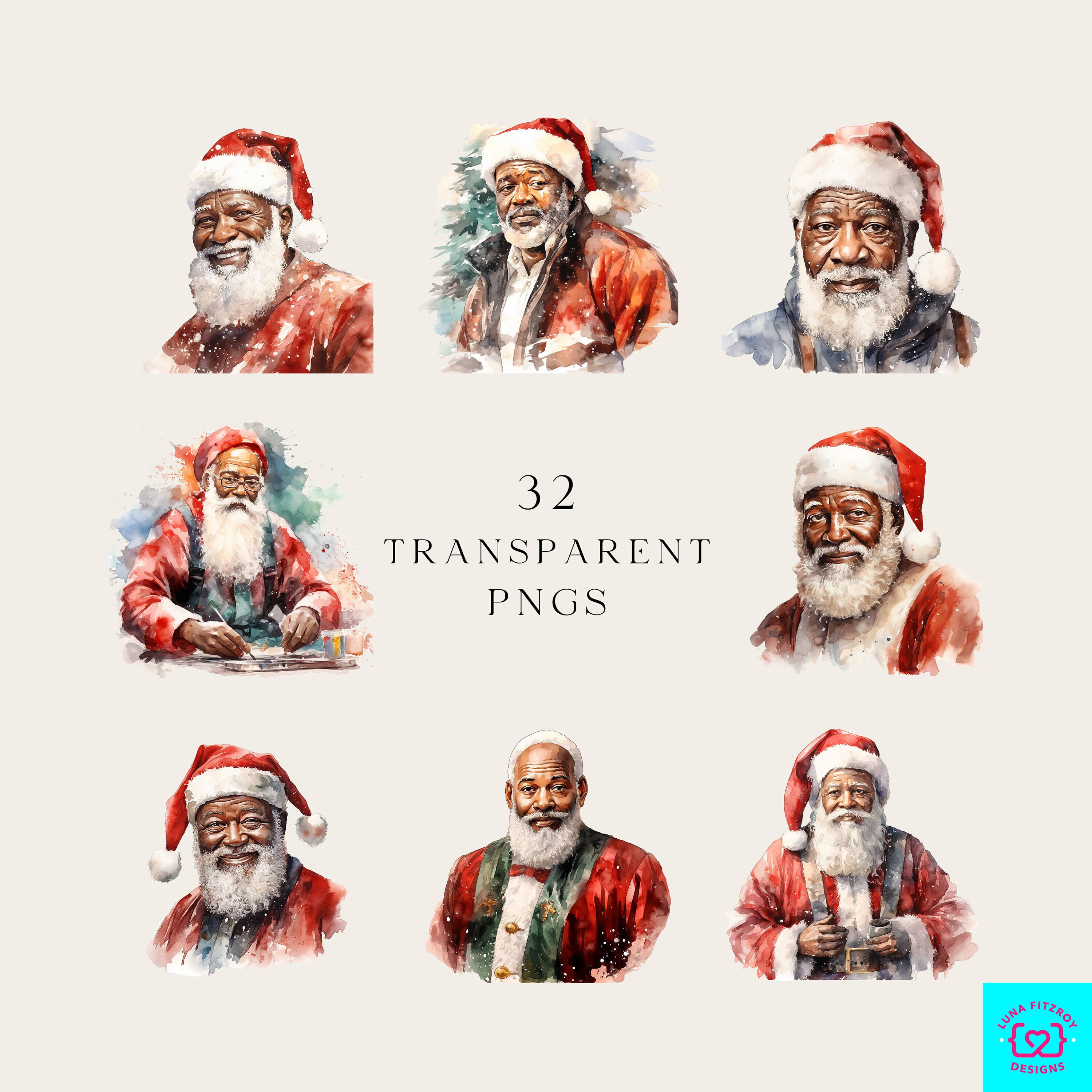 Black Santa PNG, Bundle of 64 African American Santa Clipart ...