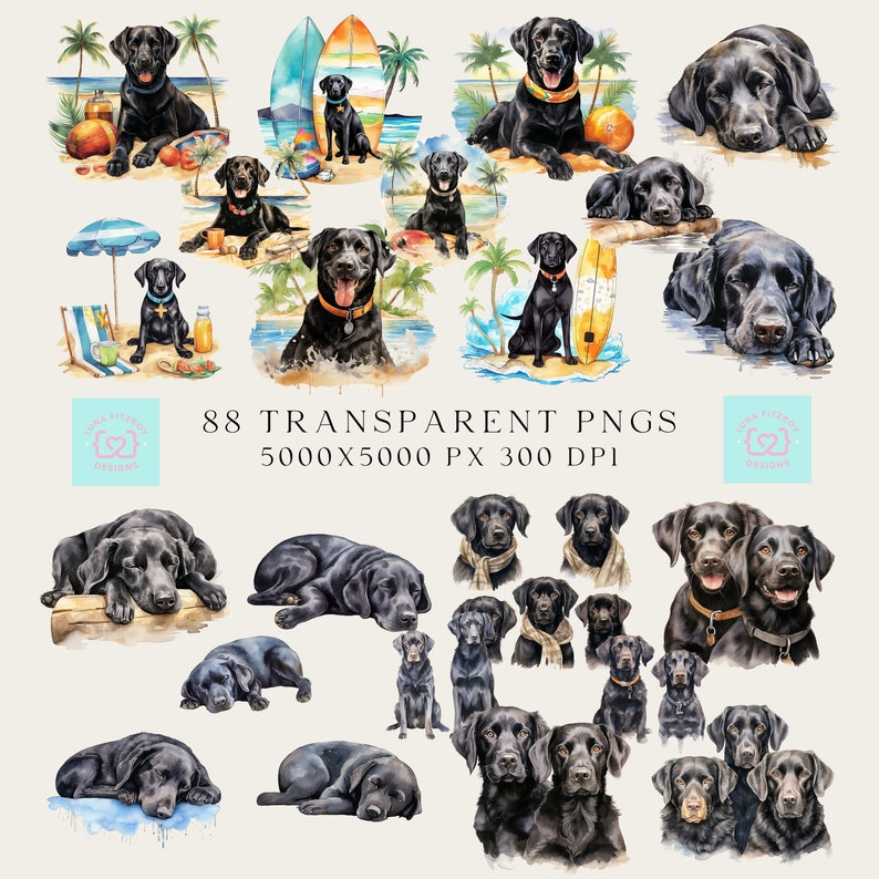 Black Lab PNG Bundle of 104 Watercolor Dog Clipart Silhouettes Journal ...