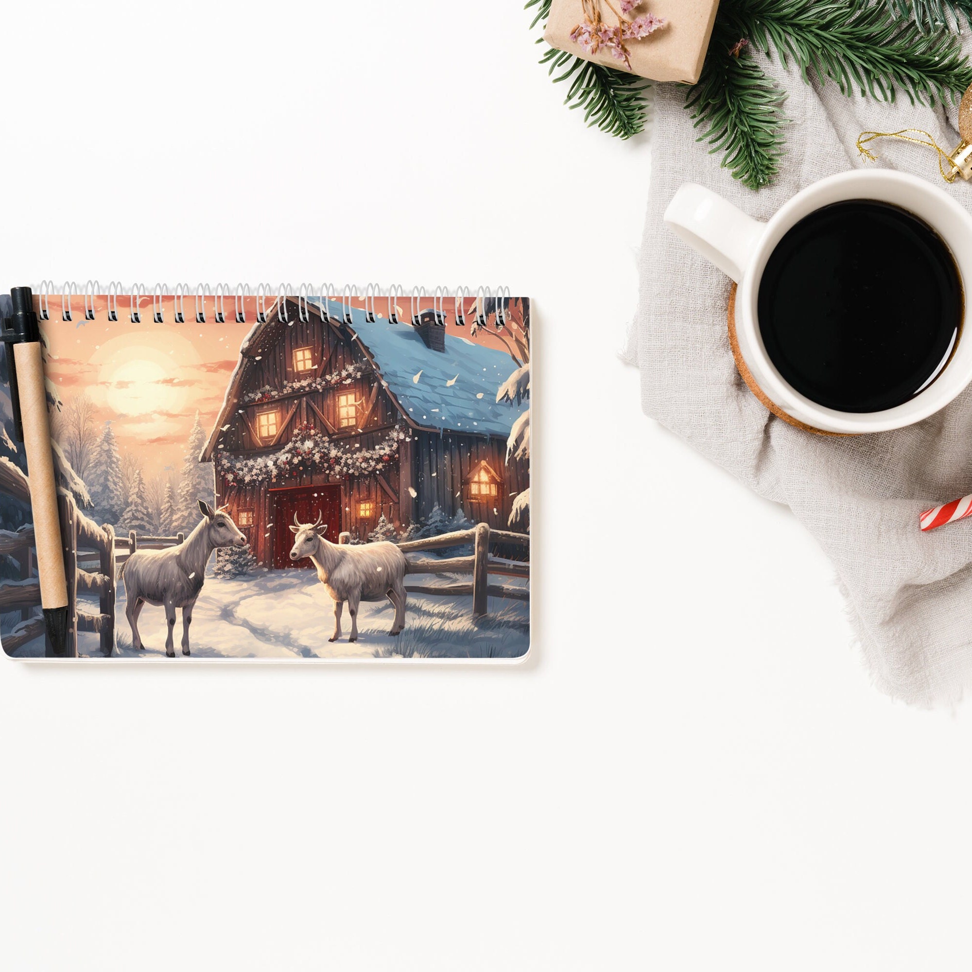 Country Christmas Barn Farmhouse Clipart Bundle of 64 Watercolor PNG ...