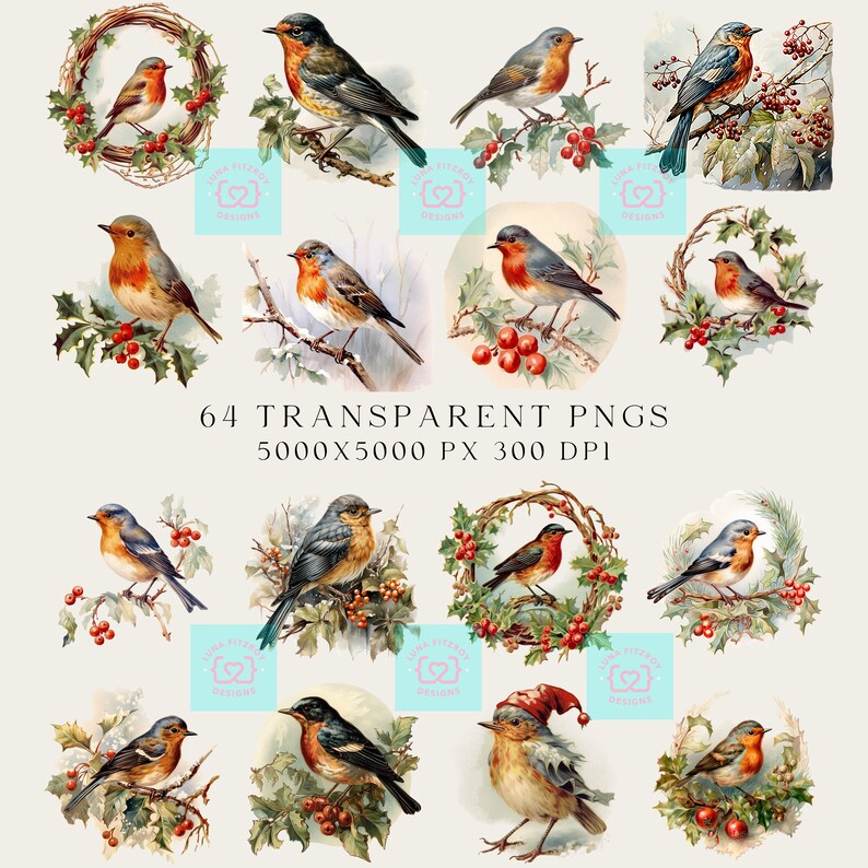 Christmas Robin Clipart Clipart Bundle Christmas 128 Pngs - Etsy