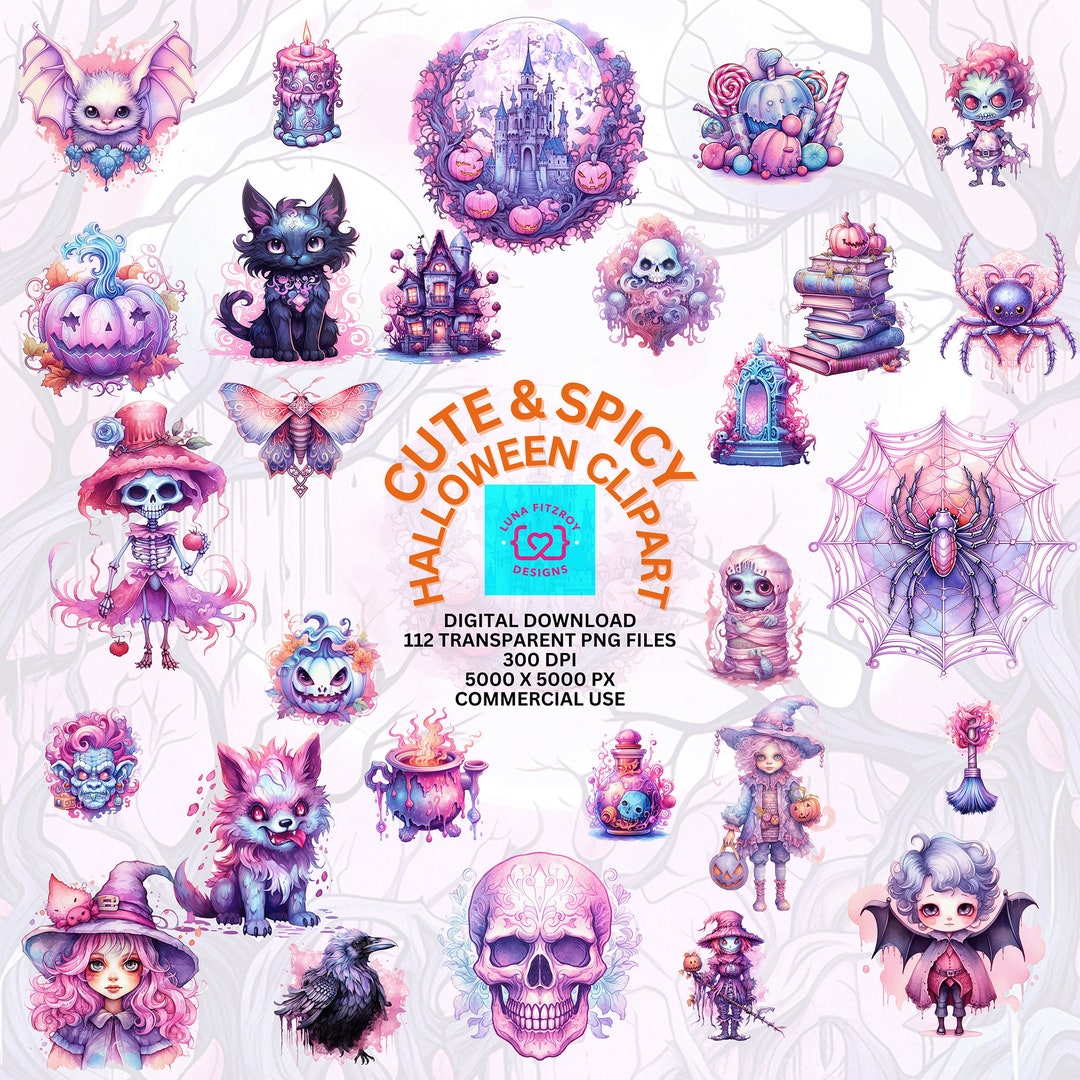 112 Pastel Halloween Clipart PNG Bundle Whimsigoth Watercolor Painting ...