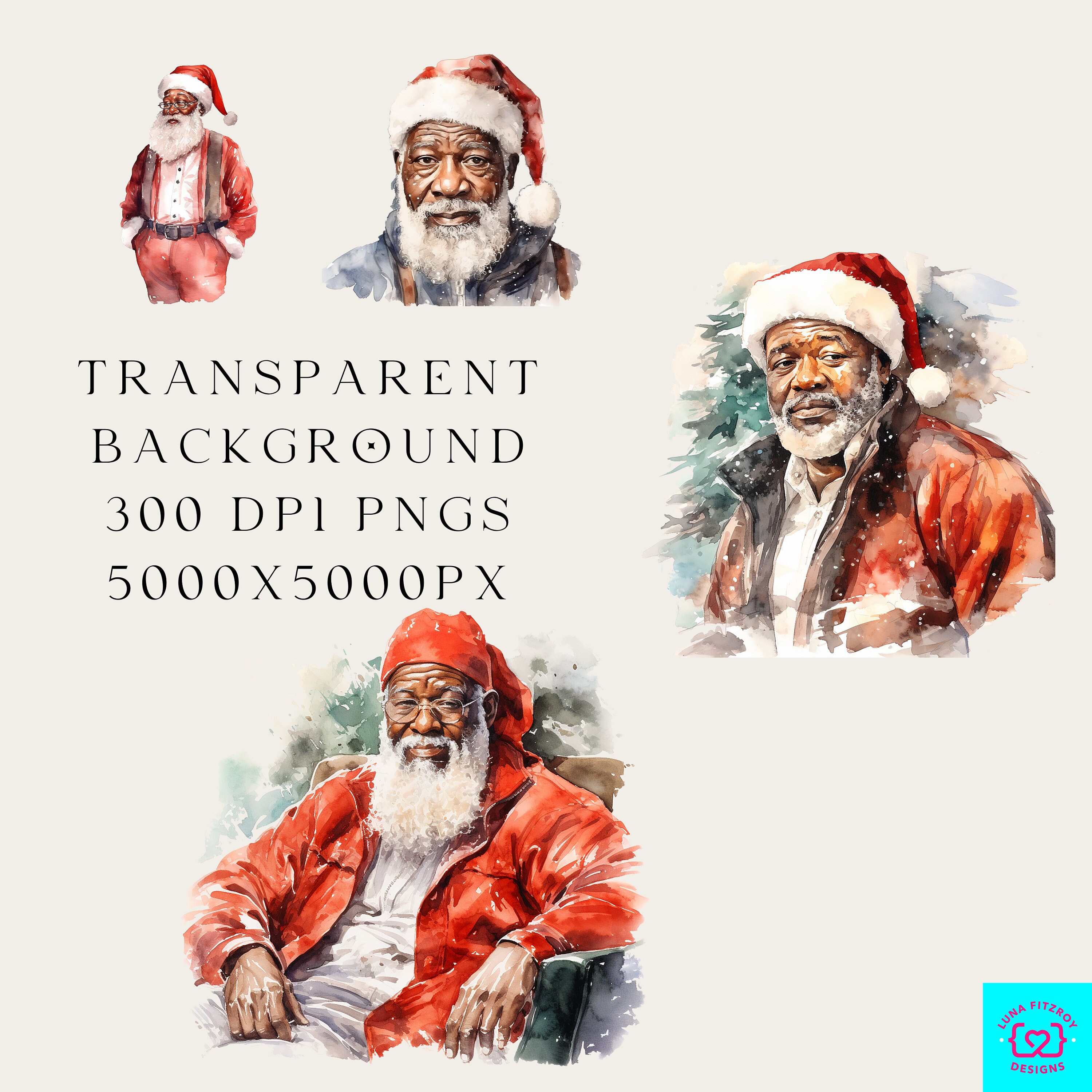 Black Santa PNG, Bundle of 64 African American Santa Clipart ...