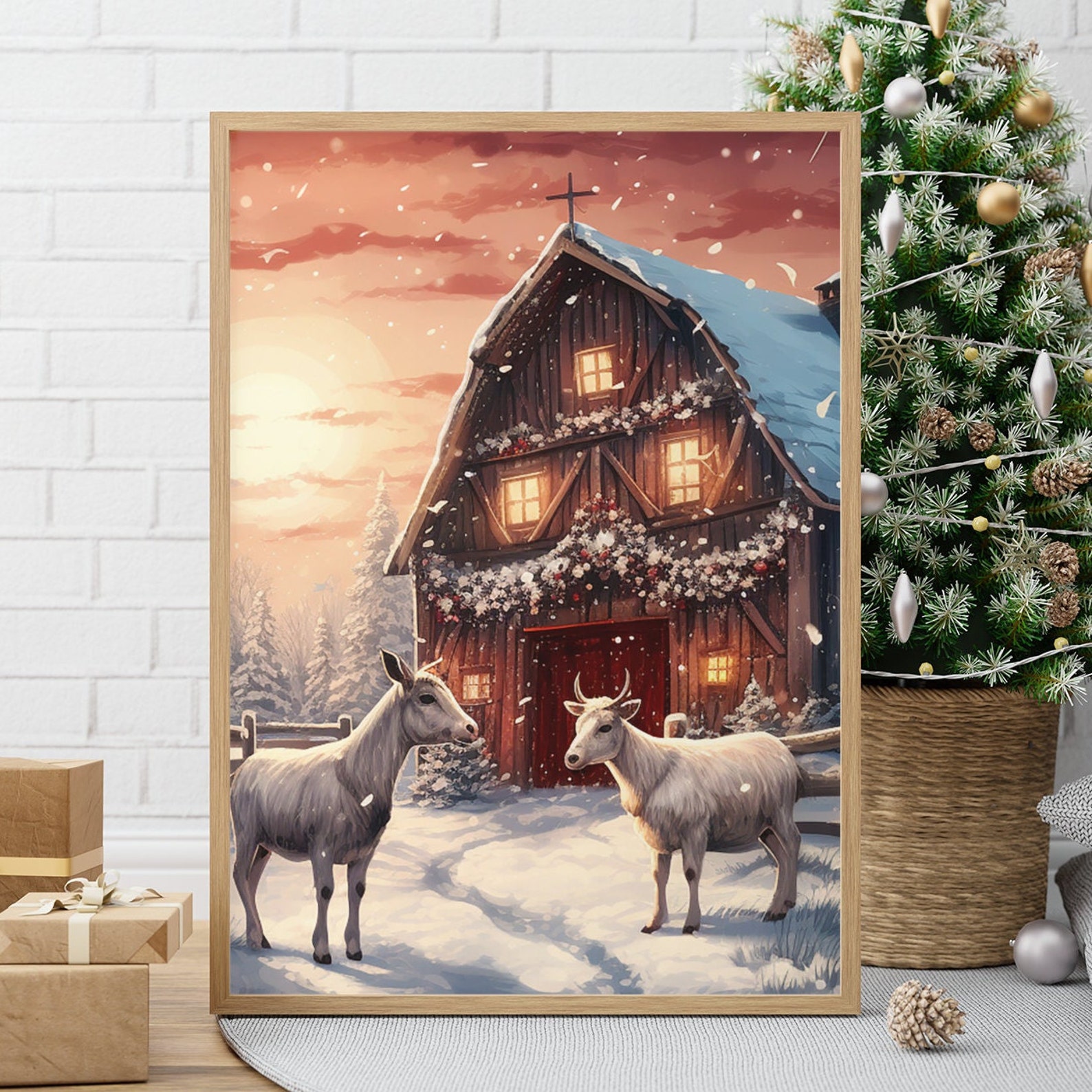 Country Christmas Barn Farmhouse Clipart Bundle of 64 Watercolor PNG ...