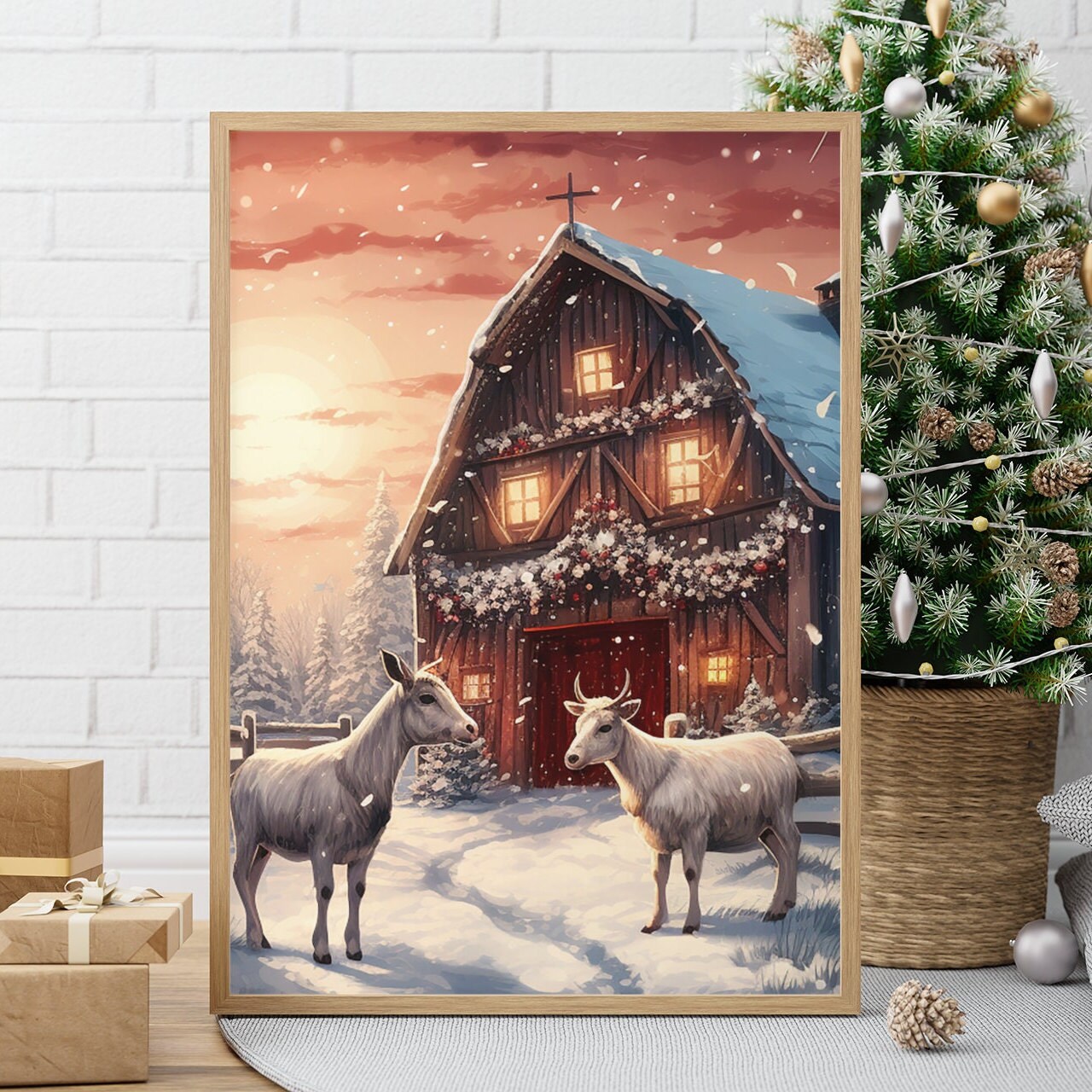 Country Christmas Barn Farmhouse Clipart Bundle of 64 Watercolor PNG ...