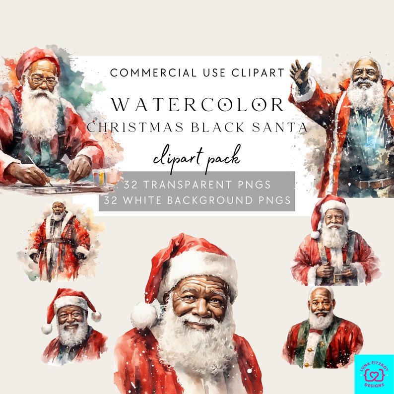 Black Santa PNG, Bundle of 64 African American Santa Clipart ...