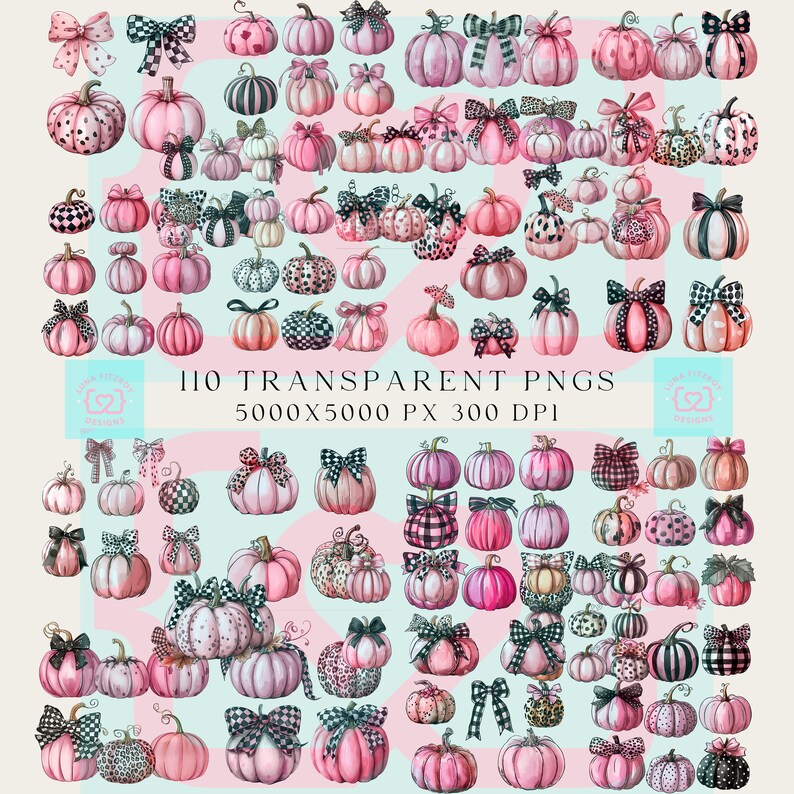 Preppy Coquette Pumpkins PNG 110 Clipart Bundle | Pink and Leopard ...