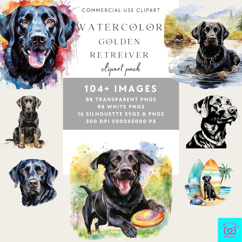 Black Lab PNG Bundle of 104 Watercolor Dog Clipart Silhouettes Journal ...