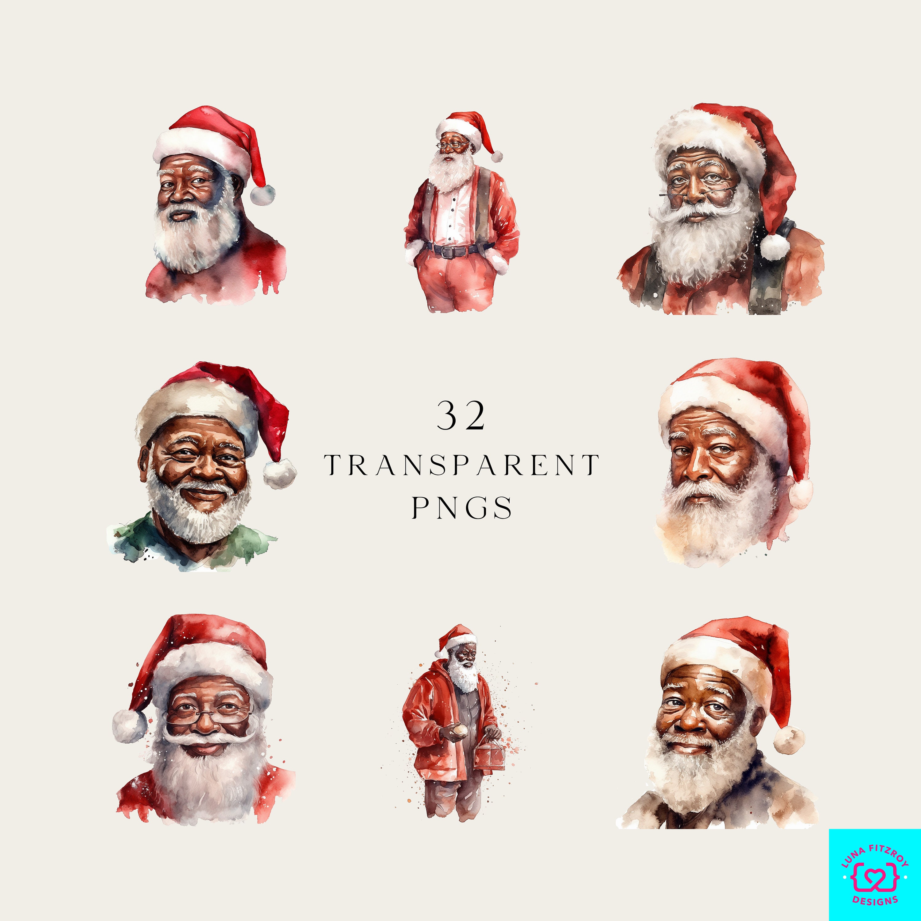 Black Santa PNG, Bundle of 64 African American Santa Clipart ...