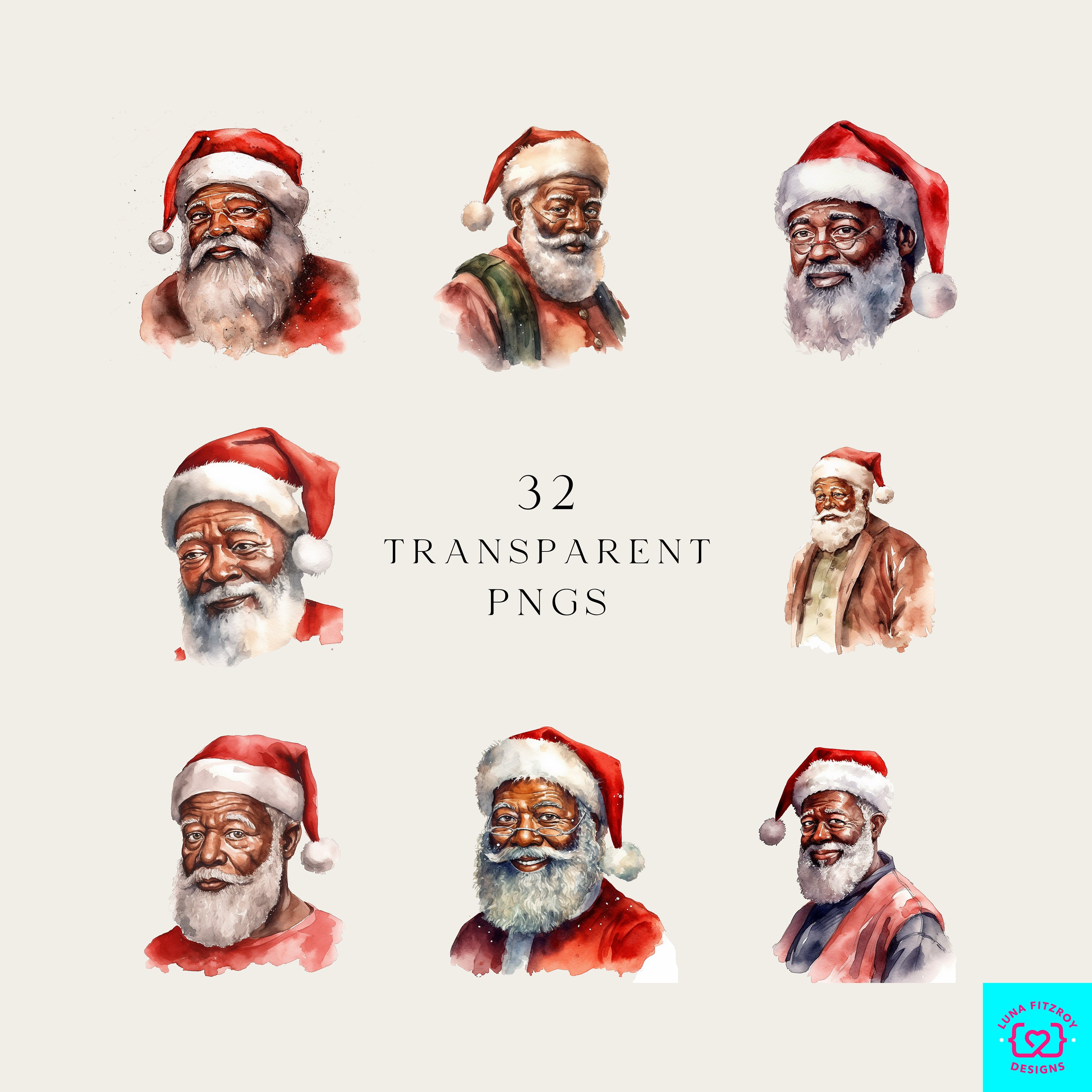 Black Santa PNG, Bundle of 64 African American Santa Clipart ...