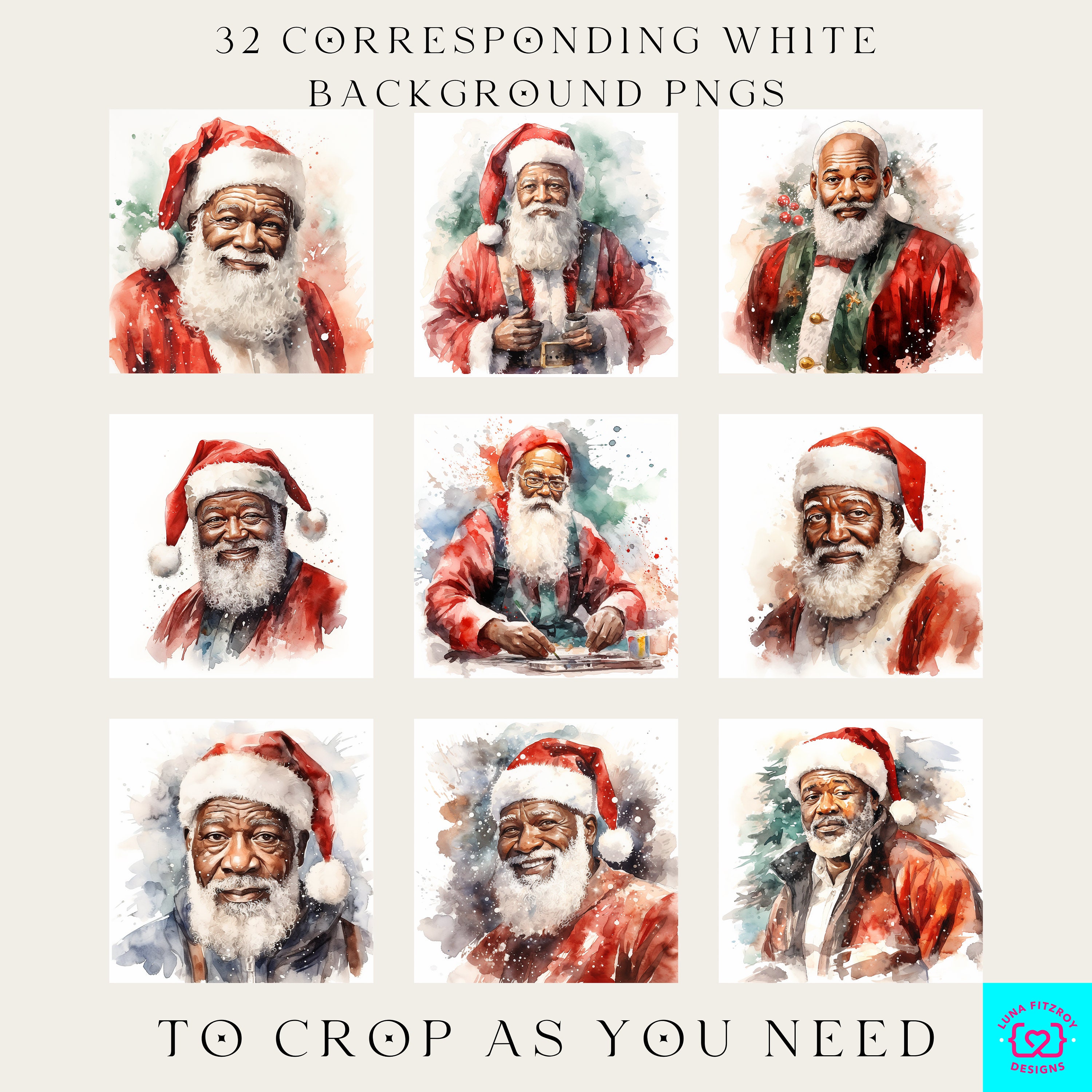 Black Santa PNG, Bundle of 64 African American Santa Clipart ...