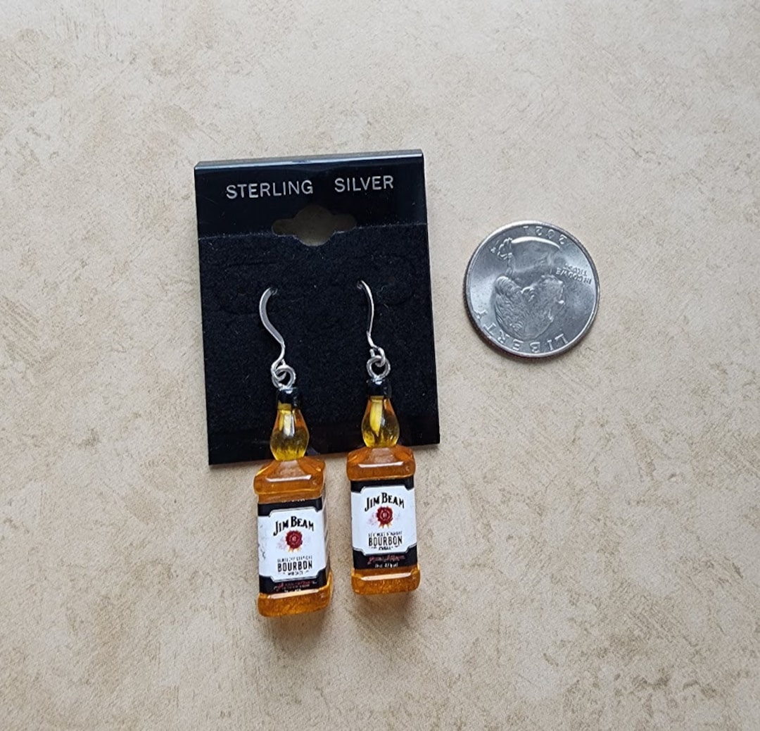 Mini Jim Beam Alcohol Bourbon Liquor Earrings With Sterling Silver Ear ...