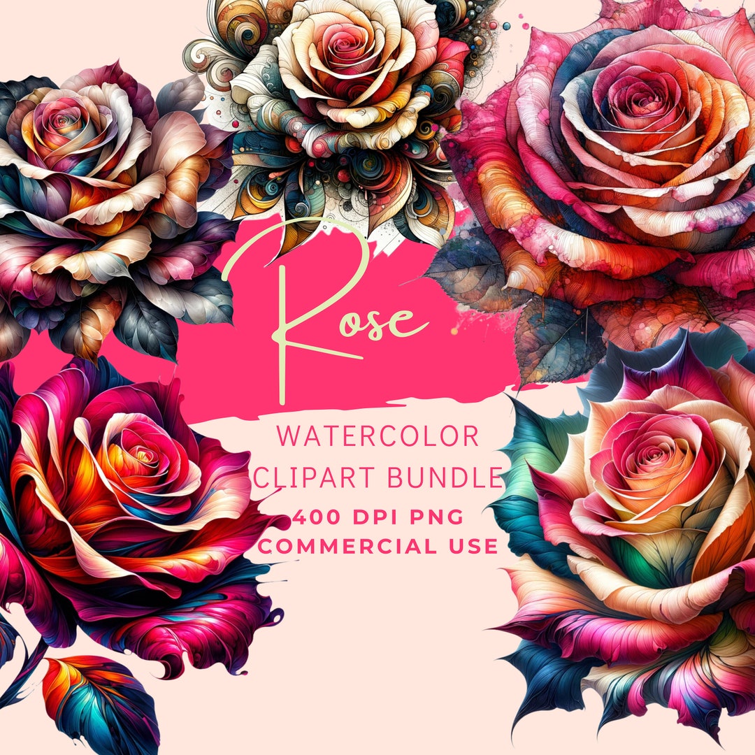 Rose Clipart Bundle, Five Digital PNG Images in High Resolution ...