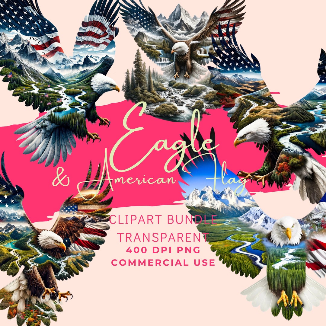 American Eagle and Flag Clipart Bundle, Five Digital PNG Images in High ...