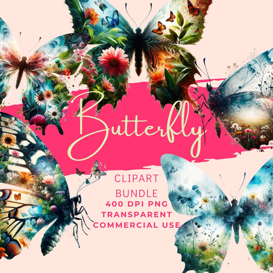 Butterfly Clipart Bundle of Five High-resolution Pngs, Transparent ...