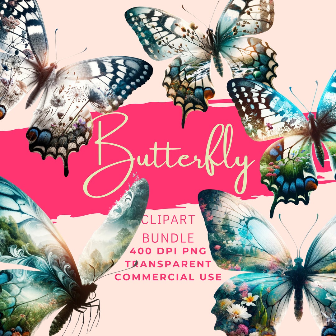 Butterfly Clipart Bundle of 5 High-resolution Pngs, Instant Download ...
