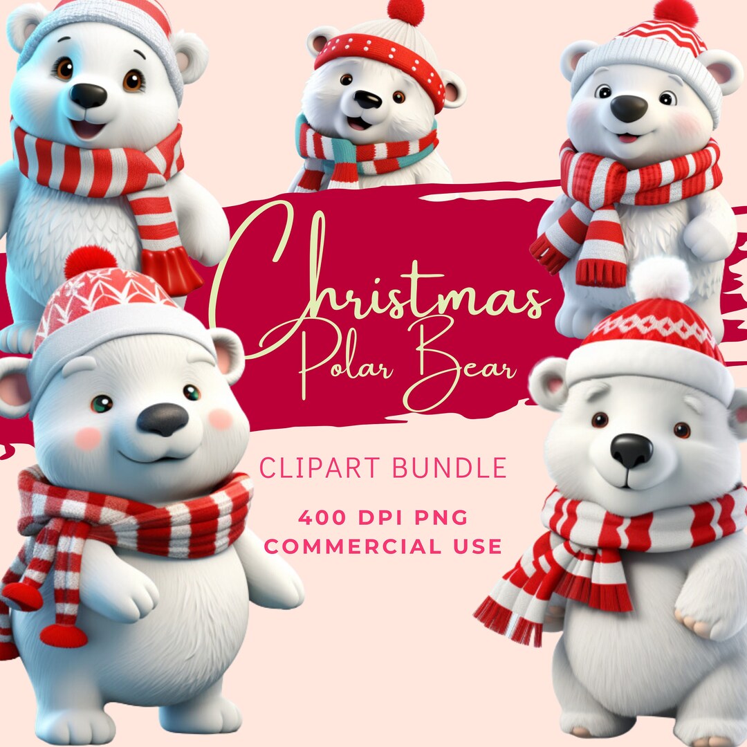 Polar Bear Christmas Clipart Bundle - Transparent, 400 DPI, Instant ...