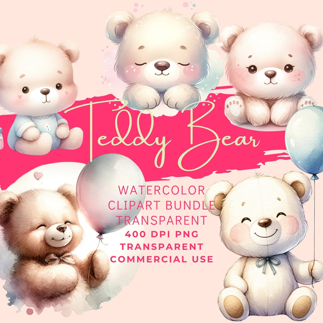 Teddy Bear Clipart Bundle, Five High-resolution Pngs, Transparent ...