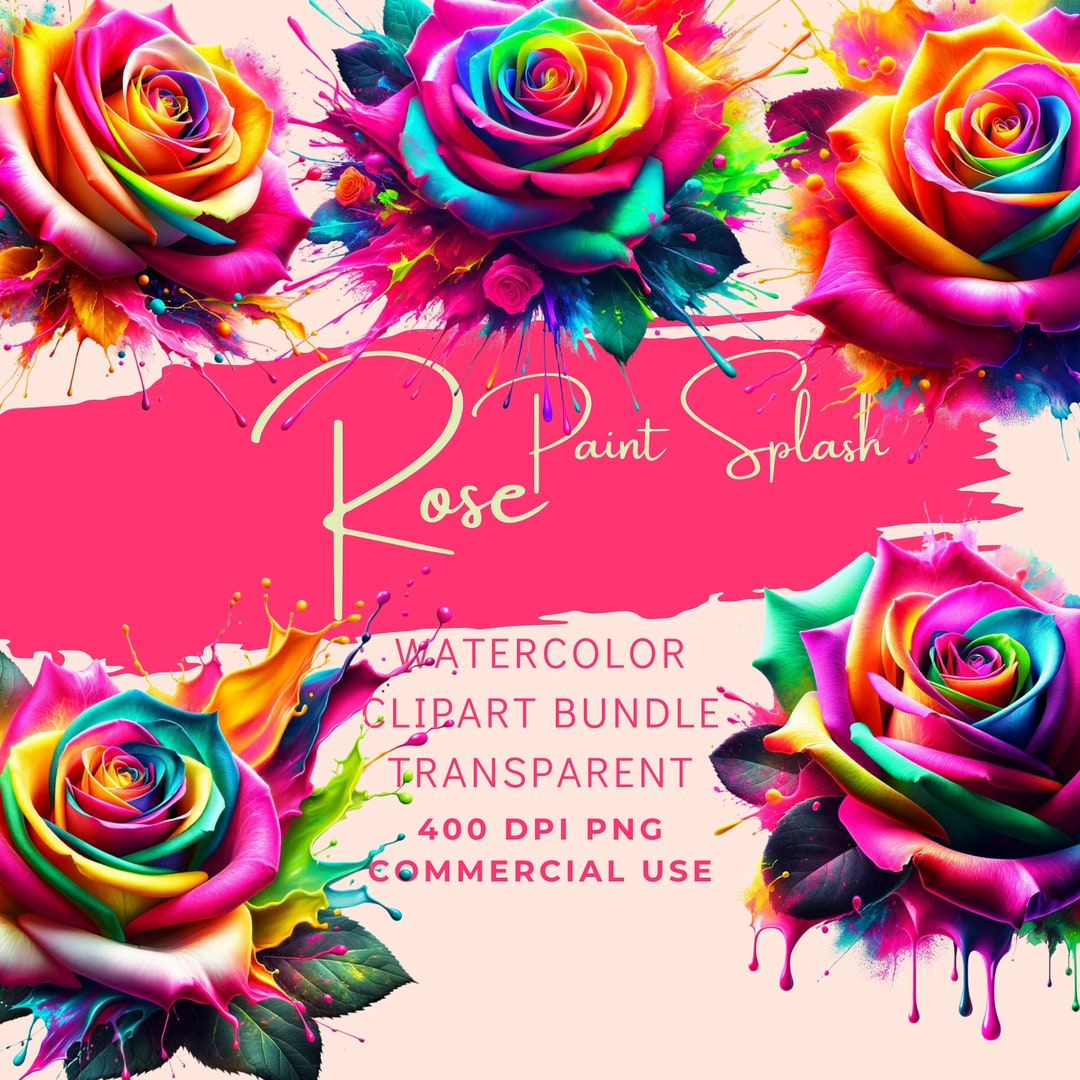 Vibrant Rose Paint Splash Clipart Bundle, Five Digital PNG Images in ...