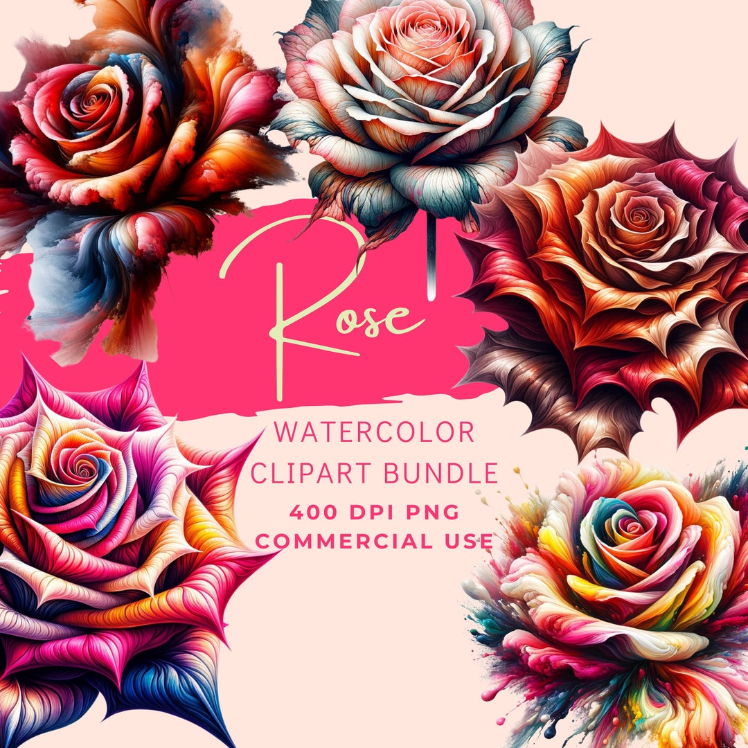 Unique Rose Clipart Bundle, Five Digital PNG Images in High Resolution ...