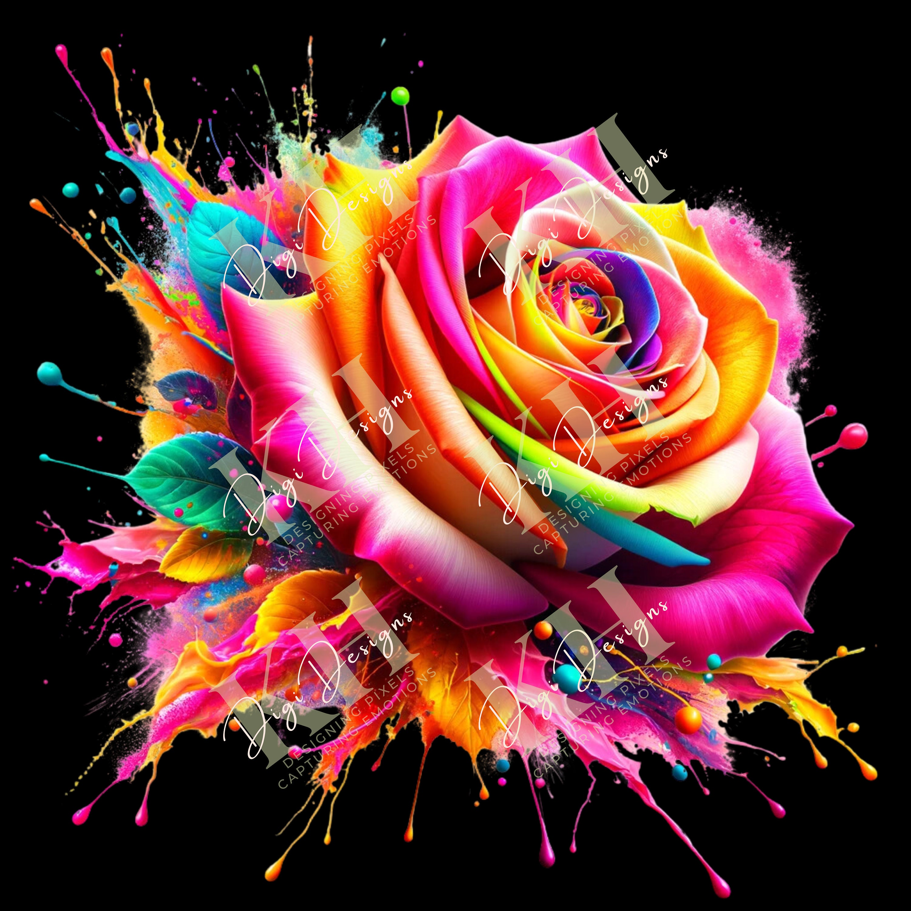 Vibrant Rose Paint Splash Clipart Bundle, Five Digital PNG Images in ...