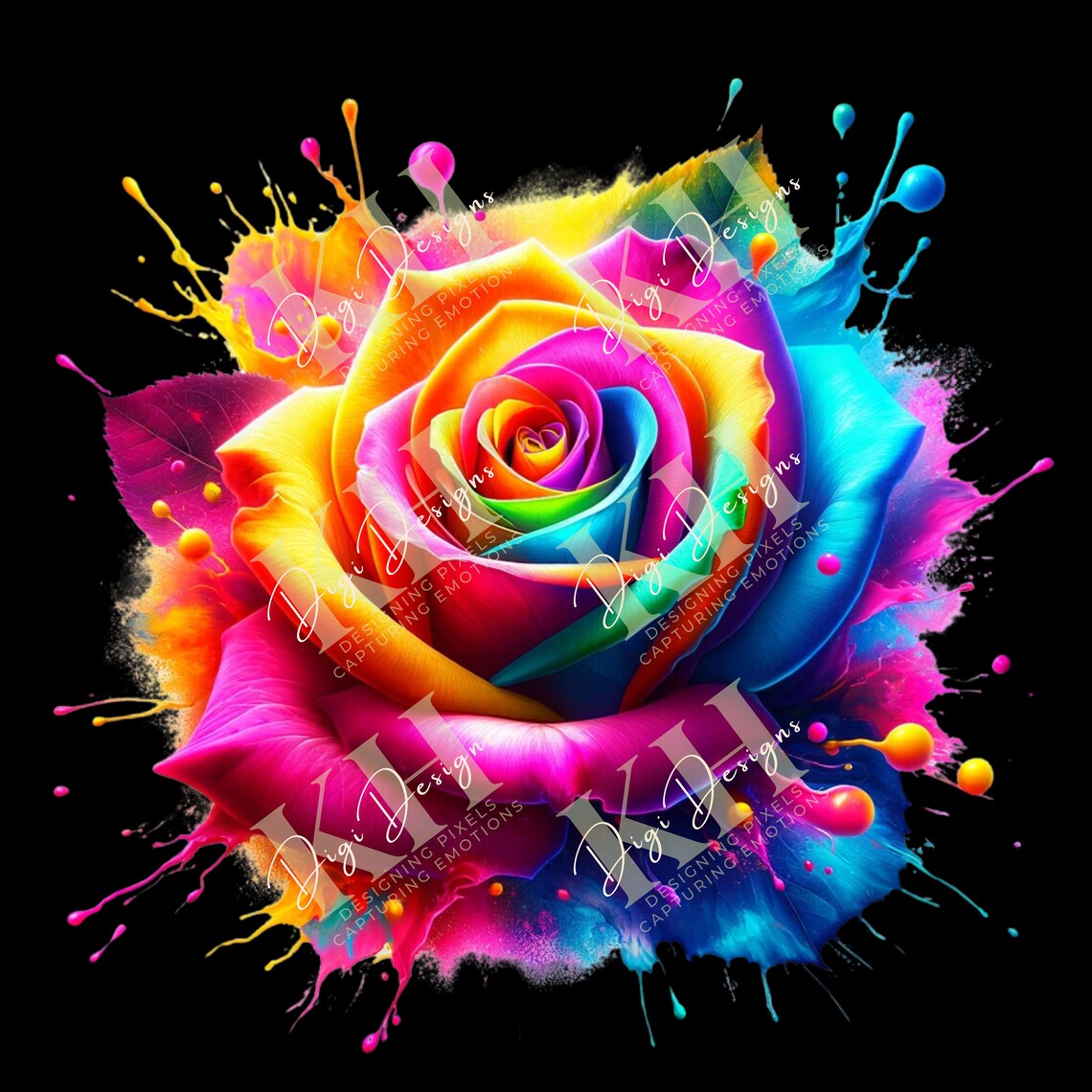 Vibrant Rose Paint Splash Clipart Bundle, Five Digital PNG Images in ...