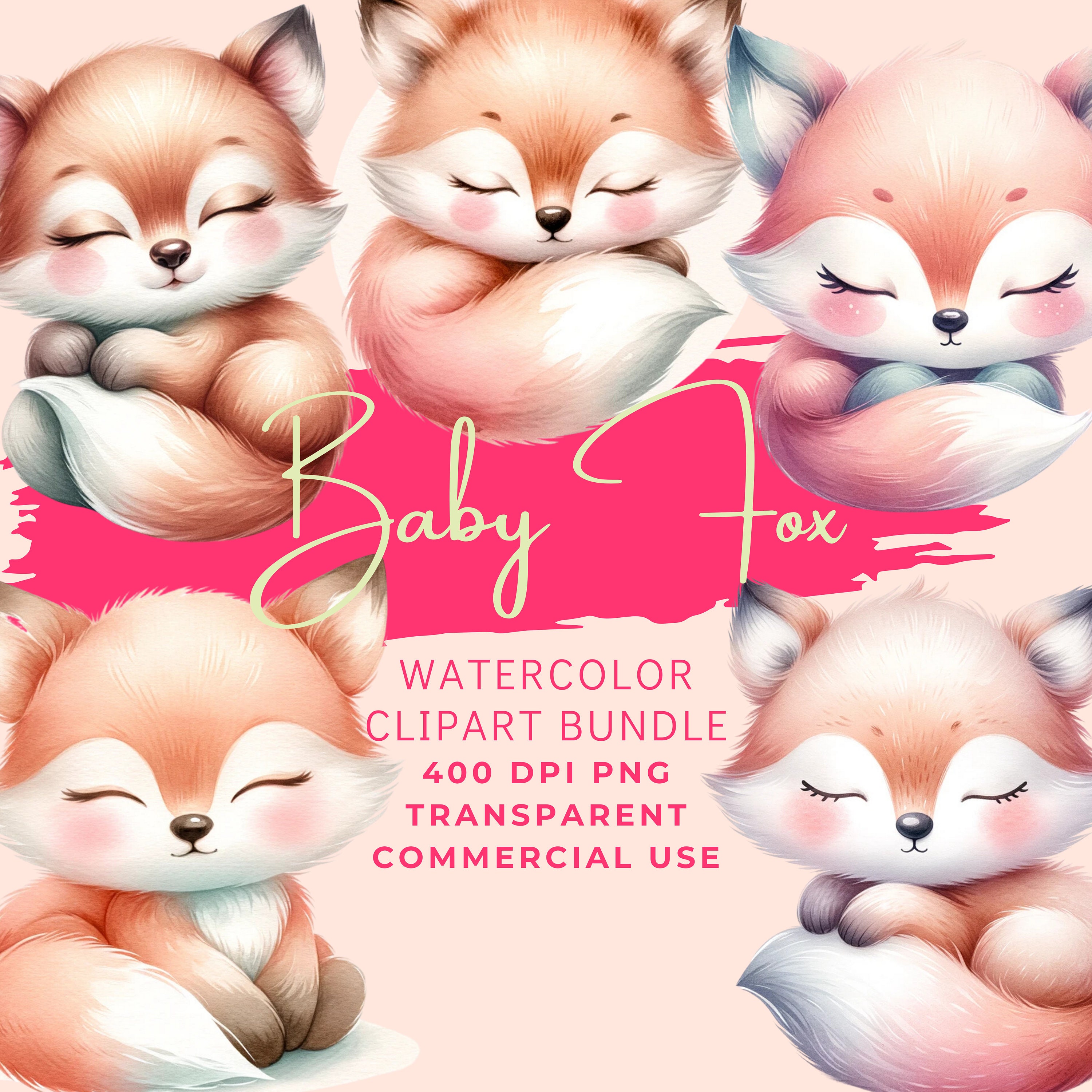Cute Baby Fox Clipart Bundle, Five High-resolution Pngs, Transparent ...