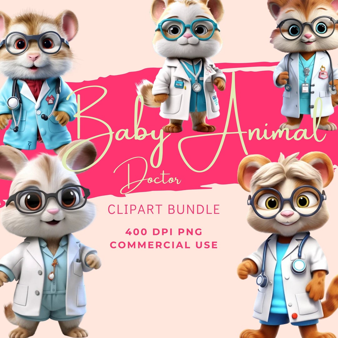 Animated Baby Animal Doctor Clipart Bundle of 5 High Resolution Digital ...