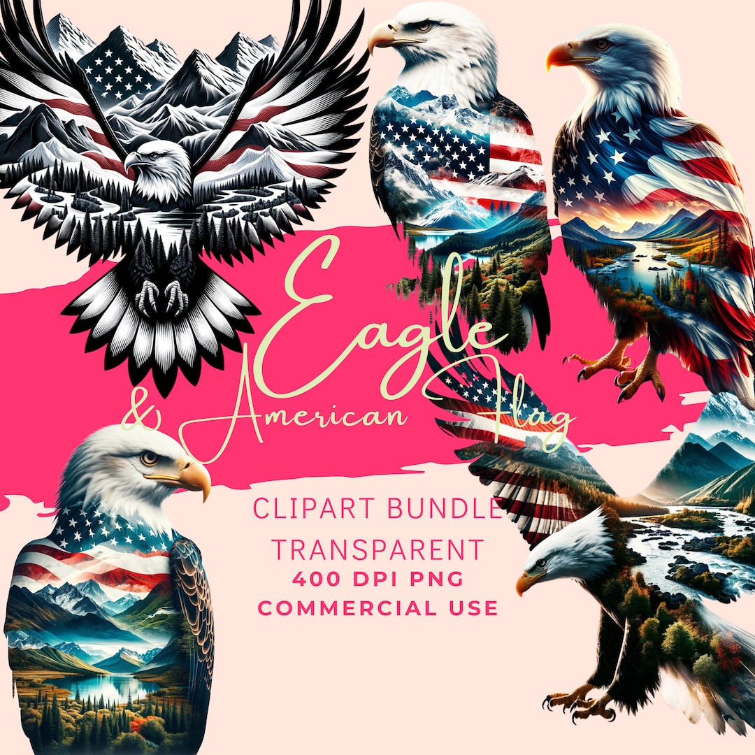 American Eagle and Flag Clipart Bundle, Five Digital PNG Images in High ...
