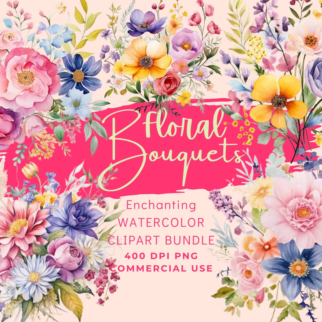 Watercolor Floral Bouquets Clipart Bundle of 5 High Resolution ...