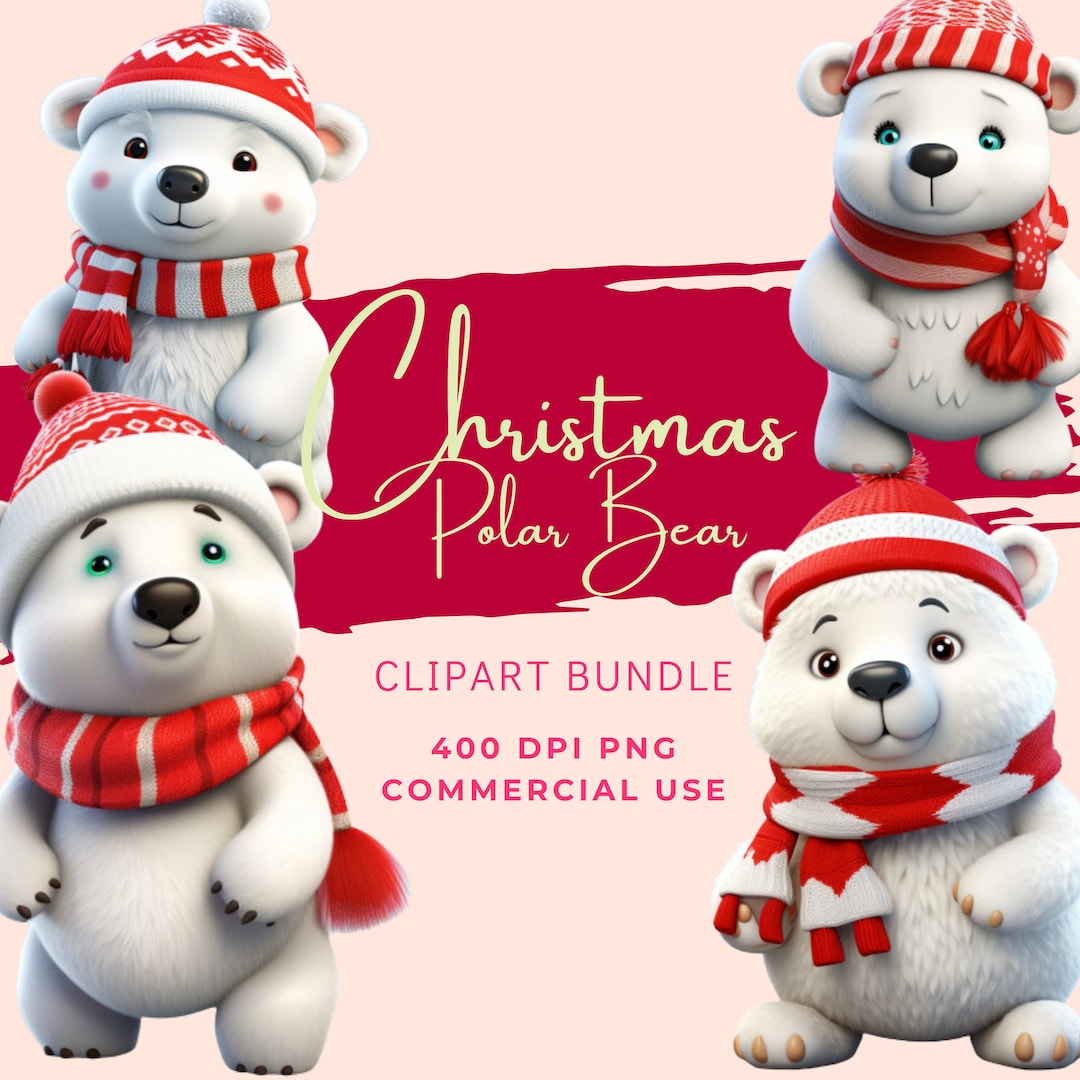 Polar Bear Christmas Clipart Bundle - Transparent, 400 DPI, Instant ...
