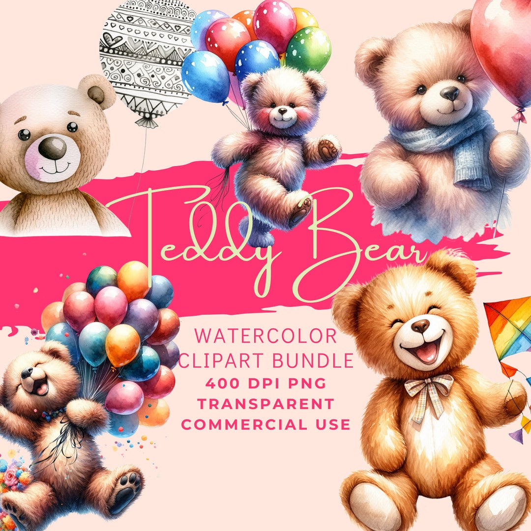 Teddy Bear Baby Shower Clipart Bundle, Five High-resolution Pngs ...
